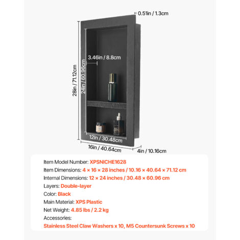 Mophorn Niche de Douche Encastrable 10x40x71 cm Étagère Murale Noire ...