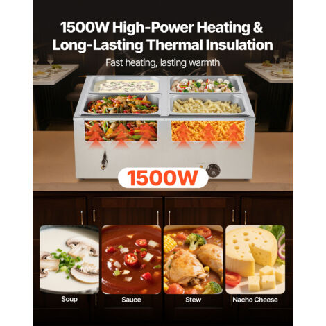 Mophorn Chauffe-Plat Électrique à Vapeur 1500 W, Buffet Chauffant en ...