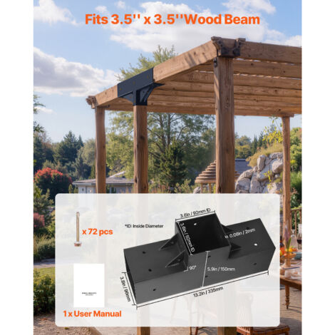 Mophorn Supports de pergola, lot de 4, connecteurs à 3 voies en acier ...