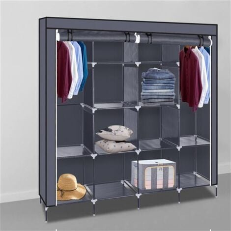 Armoire de Rangement en Tissu, Penderie avec Housse-Noir Dressing,169.5 ...