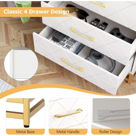 Commode 4 Tiroirs, Meuble de Rangement Bois, Style Simple et Élégant ...