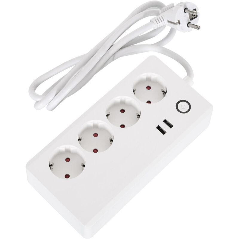 Steckerleiste mit 4 Steckdosen Typ F Schuko + 2 x USB WiFi Weiß