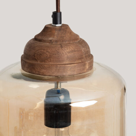 Pendelleuchte aus Holz und Glas Amber Dallas Bernstein
