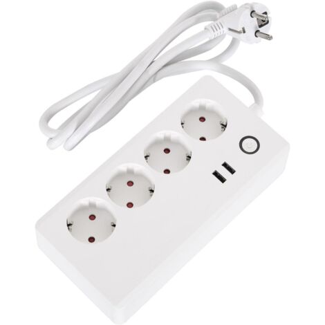 Steckerleiste mit 4 Steckdosen Typ F Schuko + 2 x USB WiFi Weiß