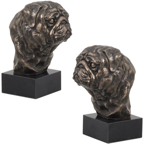 Pug, Carlin - statuetta di cane, busto su base in pietra, scultura ...