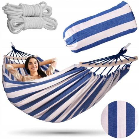 AMACA DOPPIA DA GIARDINO XXXL 260X150 CORDA GRANDE BARRA SOLIDA + GANCI