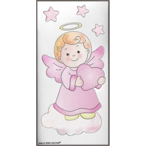 Quadro argentato raffigurante un angelo rosa che tiene in mano un cuore ...