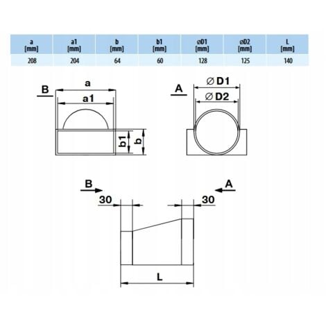 SEZIONE CONNETTORE RIDUTTORE 204x60 fi125 VENTILATORI 570