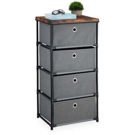 Cassettiera dal design in legno con cassetti in tessuto
