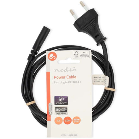 Power cable euro male iec 320 c7 straight straight nickel plated 200 m ...