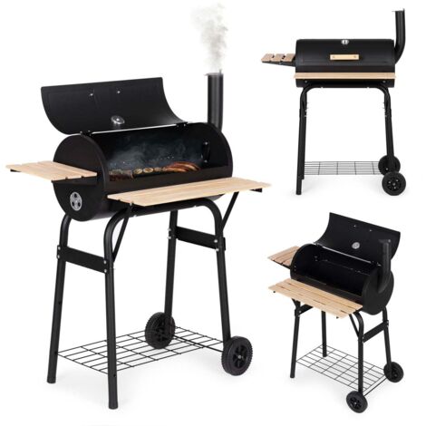 Grande barbecue da giardino con termometro, camino, 3 ripiani, ruote ...