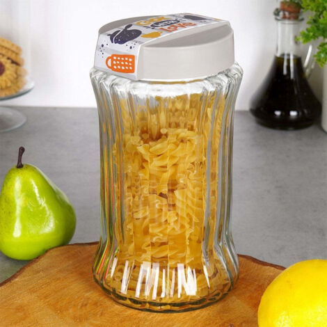 Contenitori in vetro e plastica per alimenti secchi, disposizione ...