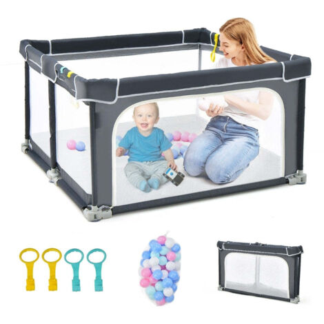 Box per bambini quadrato 124 x 124 cm recinto da gioco grande grigio scuro