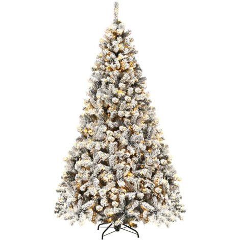 Albero di natale artificiale da 225 cm con neve e luci led calde
