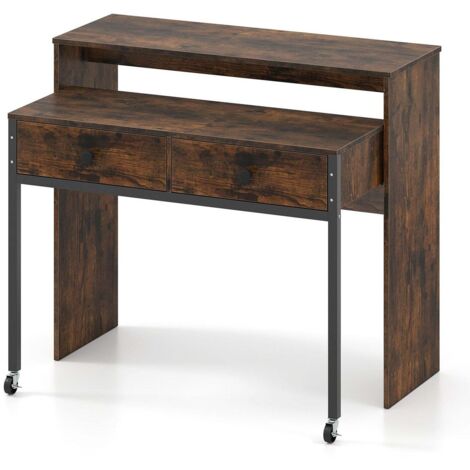 Scrivania allungabile con 2 cassetti e ruote 100x63x88 cm marrone