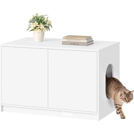 Meuble Litiere Chat, Maison de Toilette Chat avec Portes à Ouverture ...