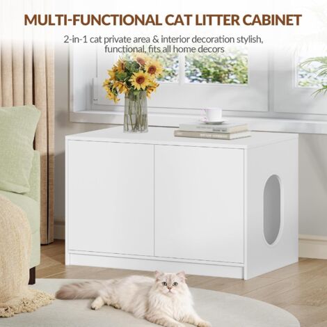 Meuble Litiere Chat, Maison de Toilette Chat avec Portes à Ouverture ...