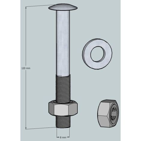 bullone 8x120, con dado e rondella