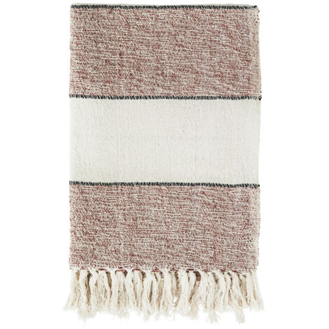 Plaid ou Couverture en Coton blanc cassé et bordeaux- Madam