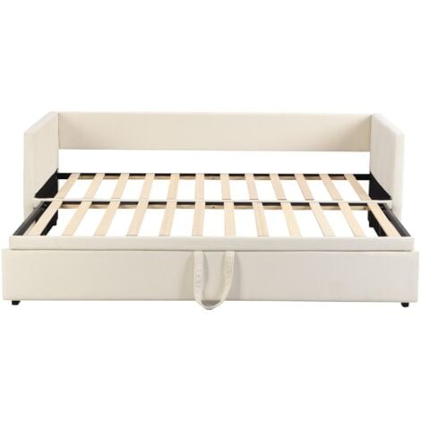 Lit gigogne 90/180x200cm, lit capitonné canapé-lit extensible avec ...