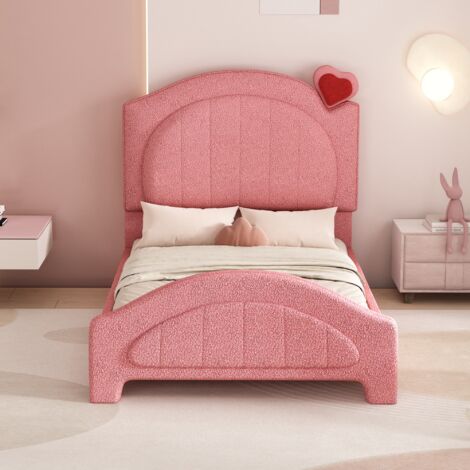 Lit simple 90x200cm - tissu peluche, cadre de lit rembourré, tête de ...