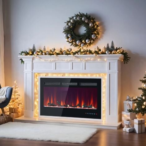 Cheminée électrique murale 900W/1800W, thermostat réglable, 12 couleurs ...