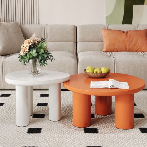 Lot de 2 tables basses gigognes, rondes et ovales, plateau en MDF laqué ...