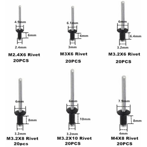 Rivet Noir 120 Pièces Rivets Aveugles Rivets avec Boîte Rivet Aluminium ...