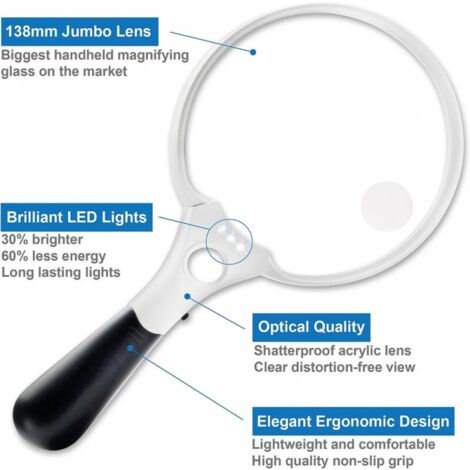 Grande loupe avec éclairage LED – Loupe 2X, 4X, 25X – La meilleure loupe géante avec éclairage ...