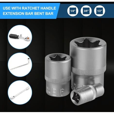 Coffret Douille Torx Femelle 1/4" 3/8" 1/2", Douille de Profilés E Torx E4, E5, E6, E7, E8, E10 ...