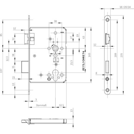 Bks Einsteckschloss B-1206, PZW72/9, D65, F24x235rd, Er, DL