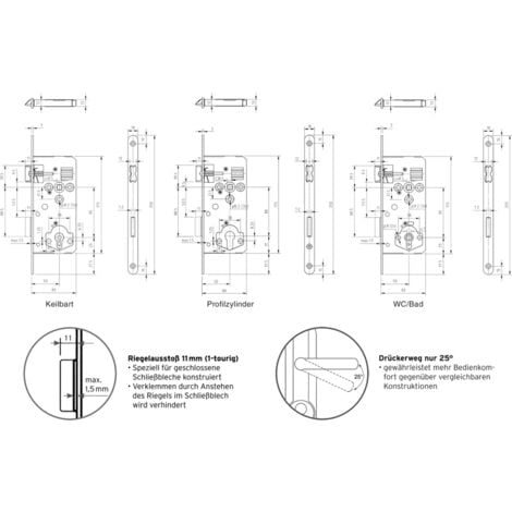 dormakaba Einstemmschloss ERGO, KB, 50/90, ÖNORM, Stulp rund 250x18x3mm ...