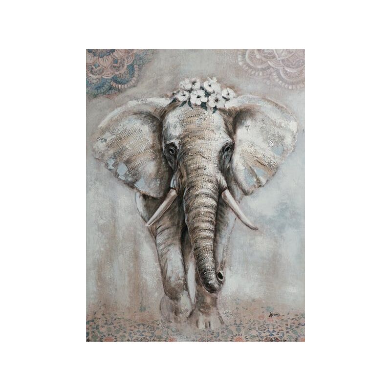 Tableau éléphant en marche avec fleurs