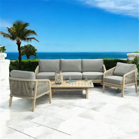 Salon de jardin en bois d'acacia (1 canapé - 2 fauteuils - 1 table basse) IBIZA