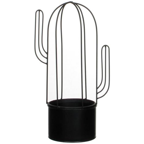 Pot forme Cactus en métal noir 19x12x34cm