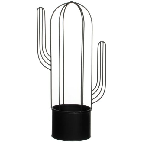 Pot forme Cactus en métal noir 23x13x44cm