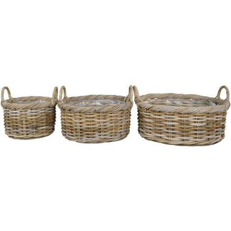 Cache-pot bas en rotin (lot de 2)