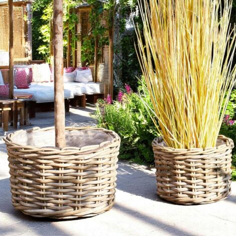 Cache-pot bas pour grandes plantes, en rotin (lot de 2)