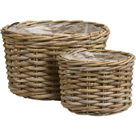 Cache-pot bas pour grandes plantes, en rotin (lot de 2)