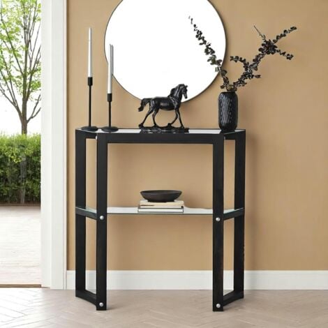 Console en verre et bois anthracite - 2 plateaux LHASA