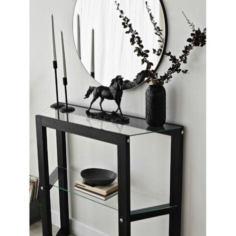 Console en verre et bois anthracite - 2 plateaux LHASA