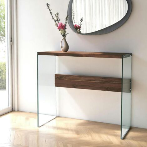 Console d'entrée minimaliste en verre et bois brun LHASA