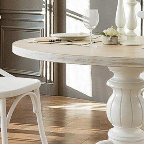 Table ronde blanche - bois effet usé ⌀120 cm TENA