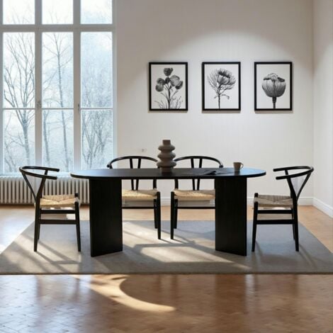 Table à manger moderne noire effet bois pieds en V 180 cm MARFA