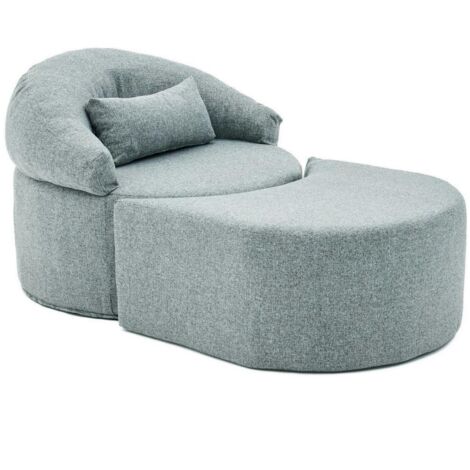 Fauteuil méridienne gris avec pouf demi-lune PATNA