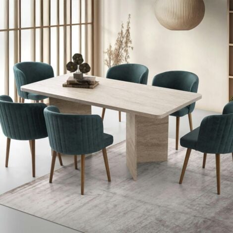 Table à manger design effet travertin pieds V 180 cm MARFA