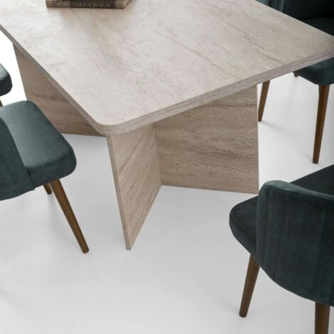 Table à manger design effet travertin pieds V 180 cm MARFA