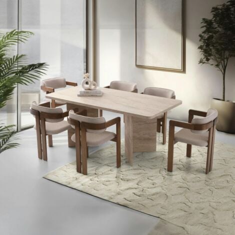 Table à manger design effet travertin pieds V 180 cm MARFA