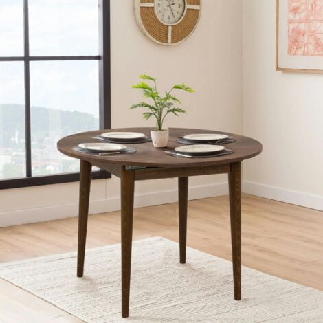 Table ronde extensible effet noyer Ø100-131 cm ORINA