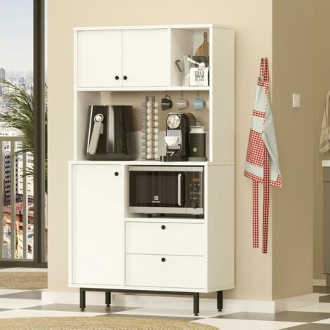 Buffet cuisine blanc niches micro-ondes et cafetière JENA